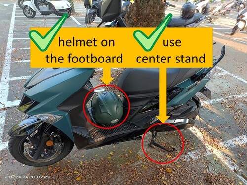 REMINDER – place helmet and park motorcycle properly